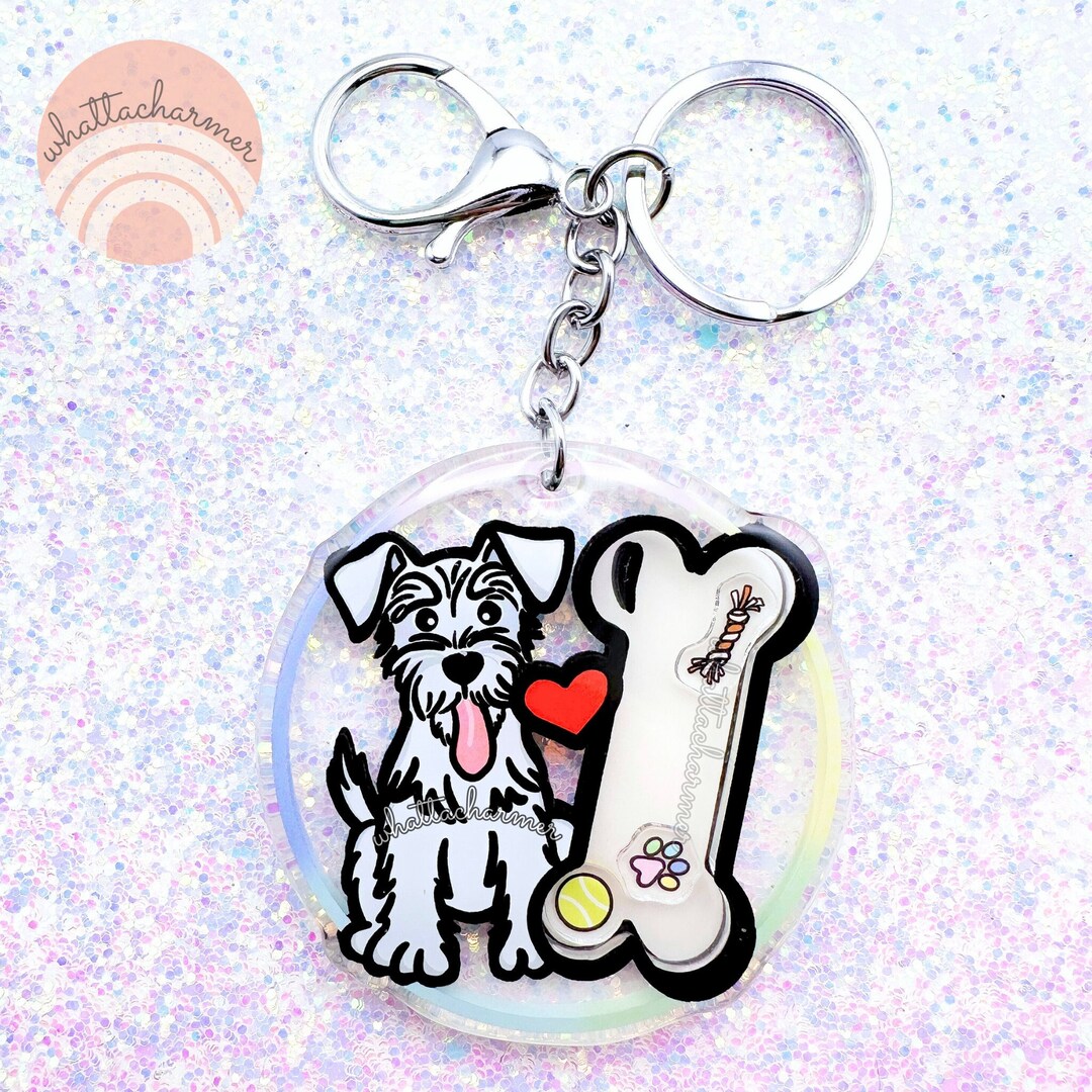 White Schnauzer Keychain, Miniature Schnauzer Keyring, Standard ...