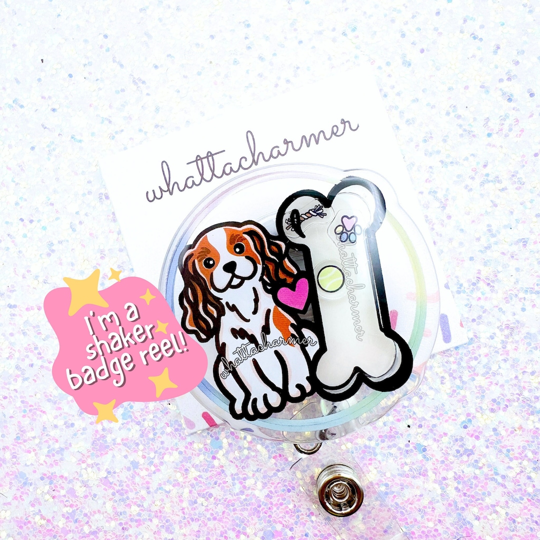 Red and White Cavalier King Charles Spaniel Badge Reel, Blenheim ...