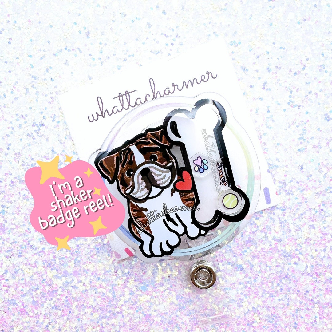 Brindle Bulldog Badge Reel, Brown and White Bulldog Badge, English ...