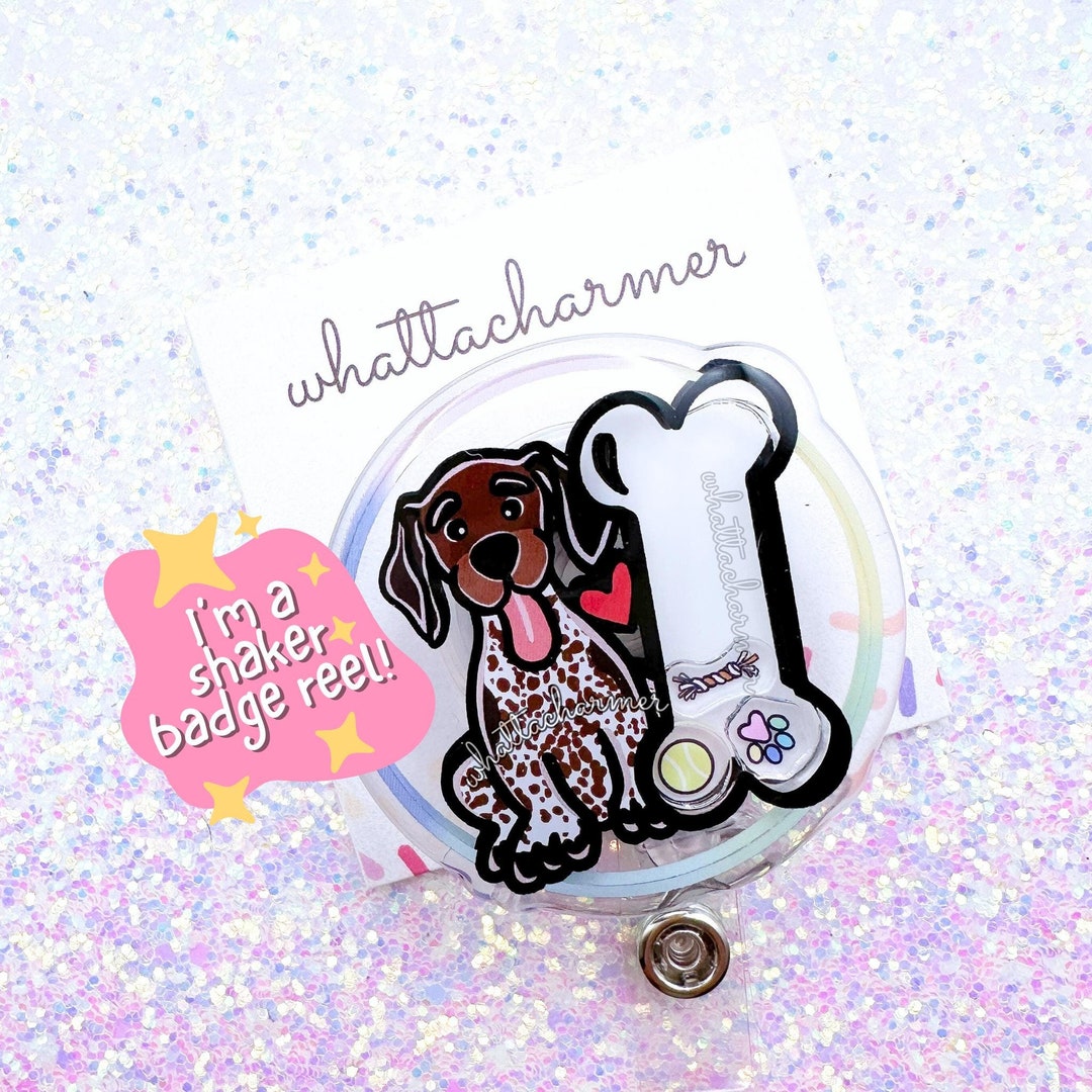 Liver and White German Shorthaired Pointer Badge Reel, Brown GSP Dog ...