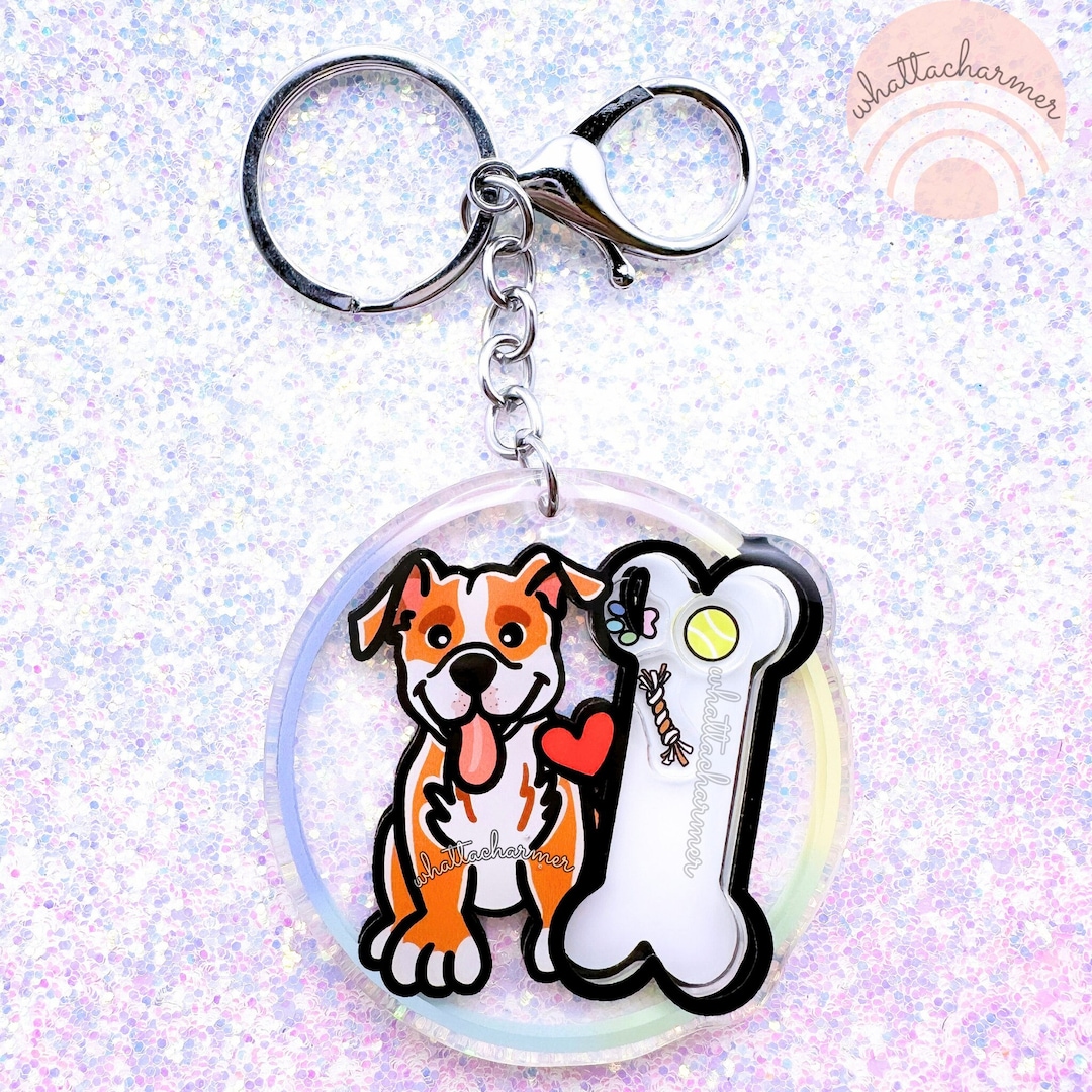 Tan and White Pitbull Dog Keychain, Pitbull Keyring, Pitbull Dog Mom ...
