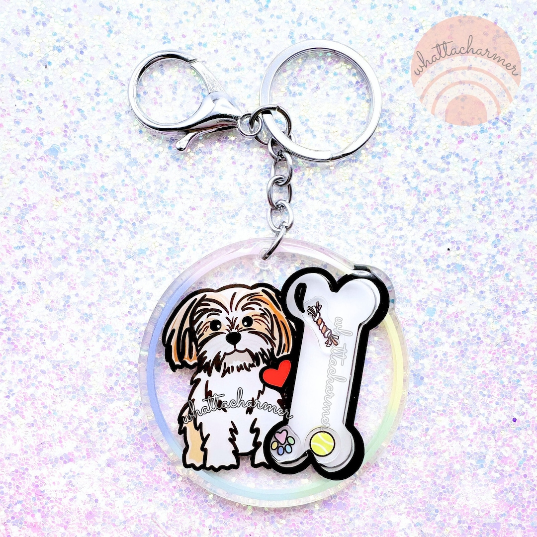 Gold and White Shih Tzu Keychain, Shih Tzu Dog Keyring, Shih Poo Dog ...