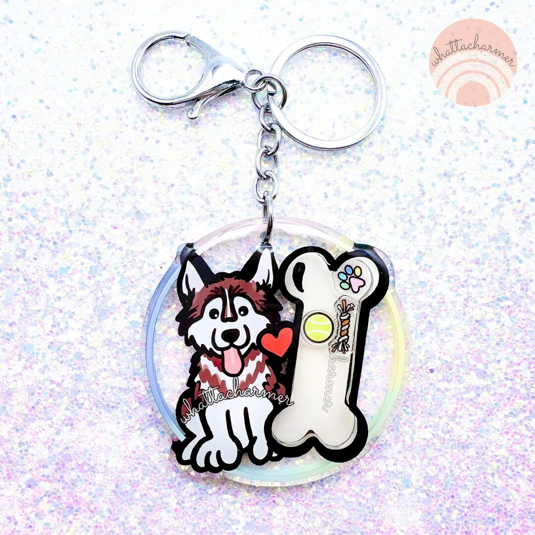 Red and White Siberian Husky Keychain, Husky Mom Keyring, Husky Puppy ...