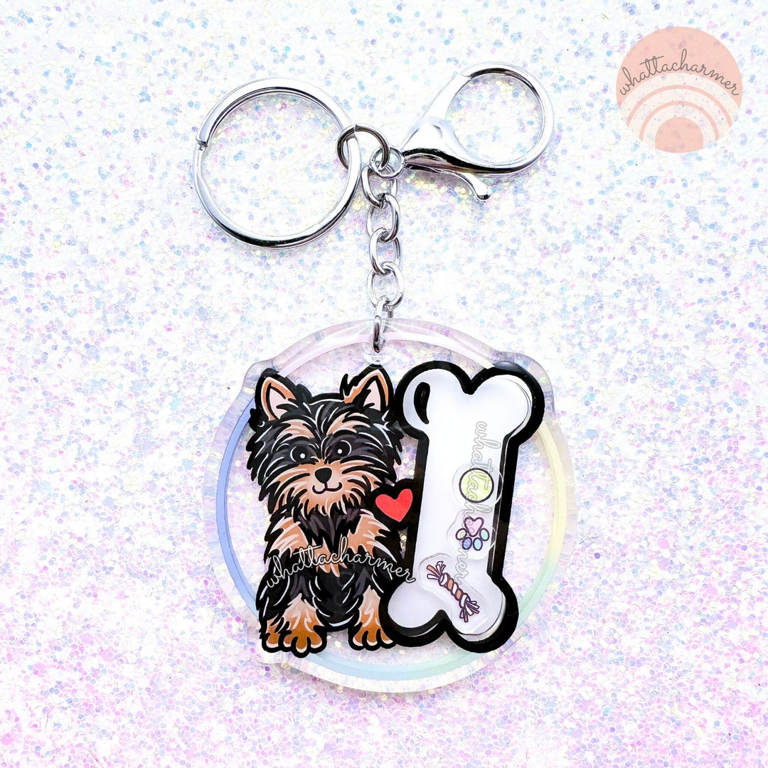 Black and Tan Yorkshire Terrier Keychain, Teacup Yorkie Dog Keyring ...