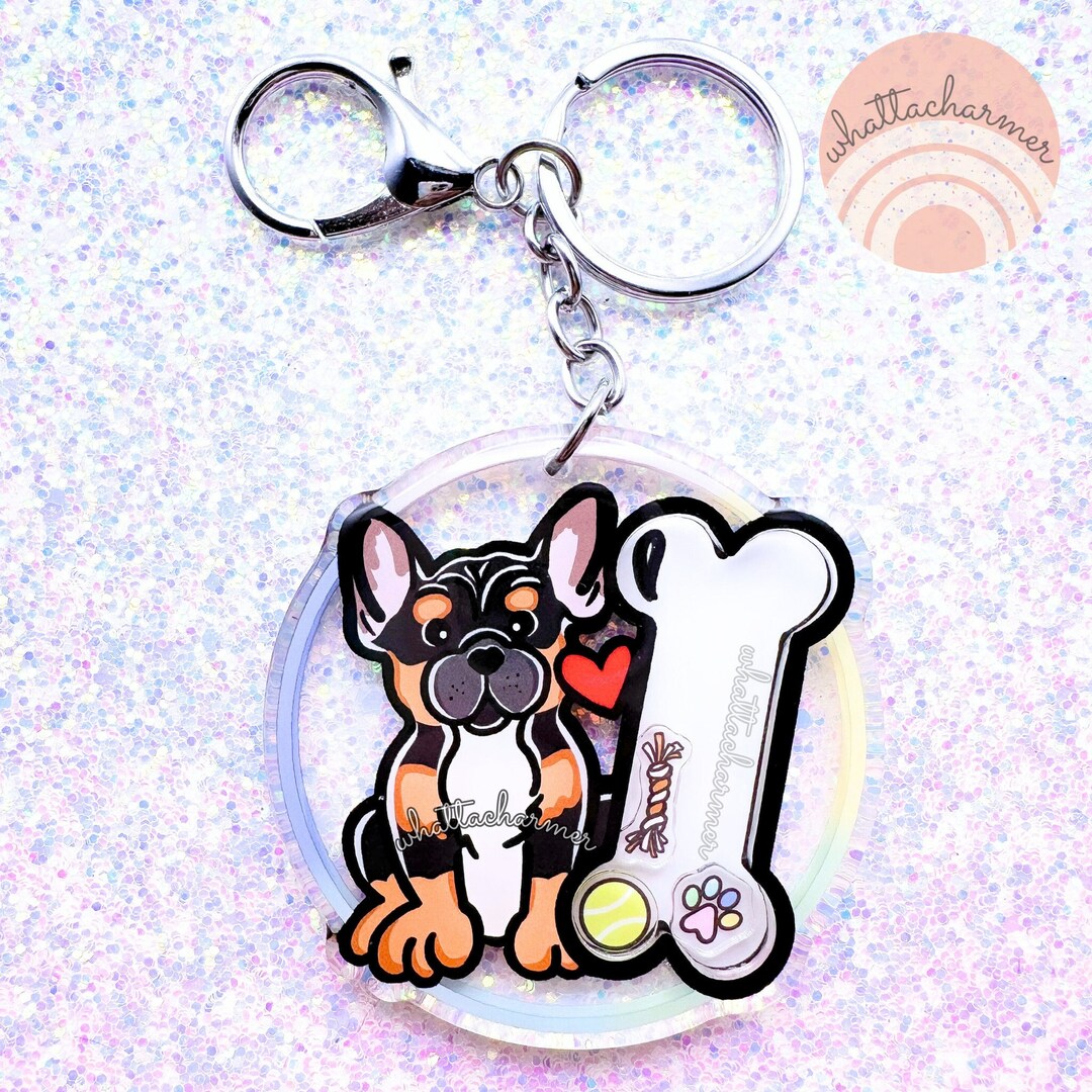 Black and Tan French Bulldog Keychain, Frenchie Dog Keyring, Frenchie ...