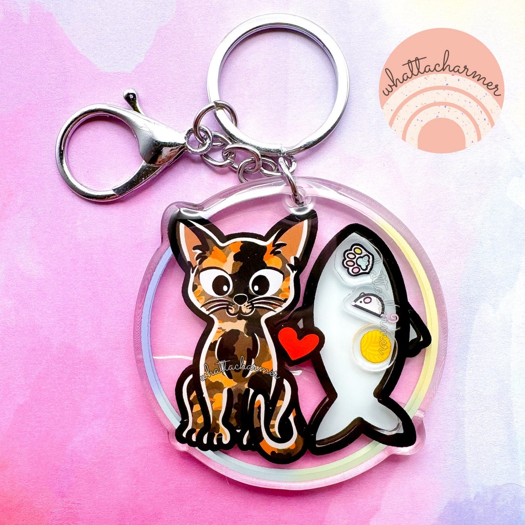 Shorthaired Tortoiseshell Cat Keychain, Tortie Cat Mom Keyring ...