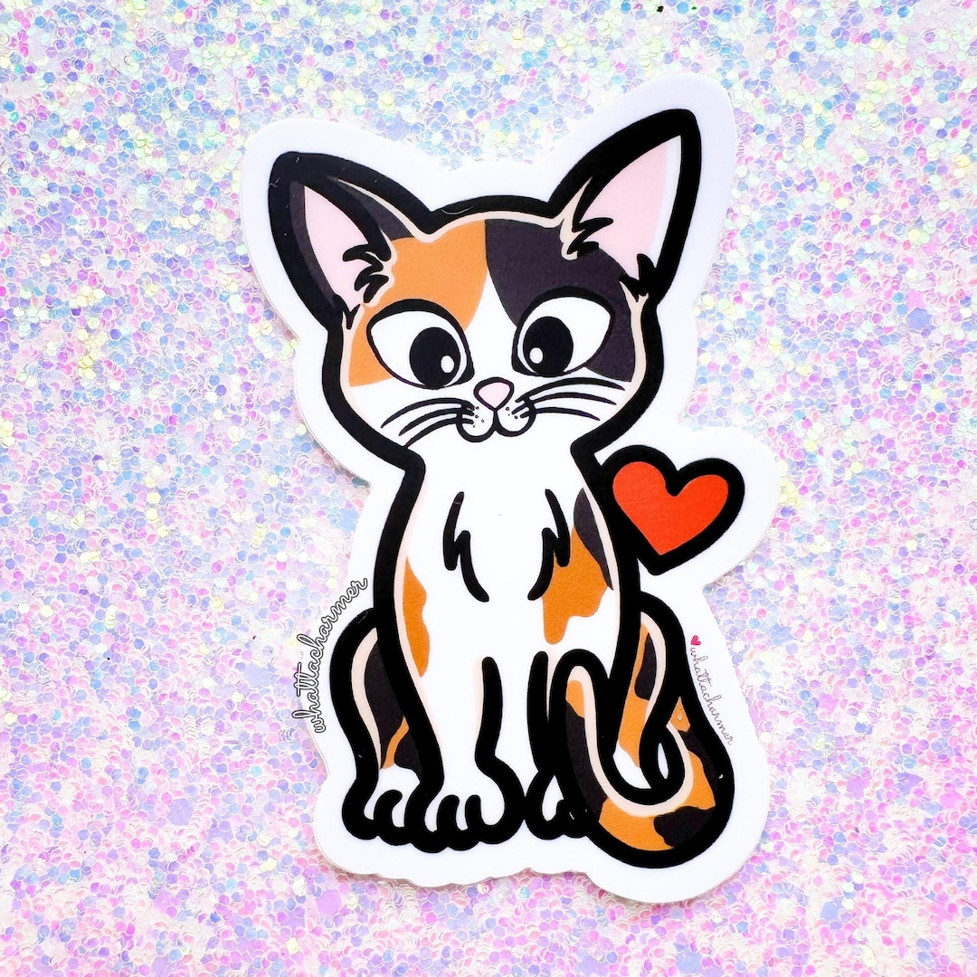 Calico Cat Sticker, Shorthaired Calico Kitten Vinyl Decal, Cute Cat ...