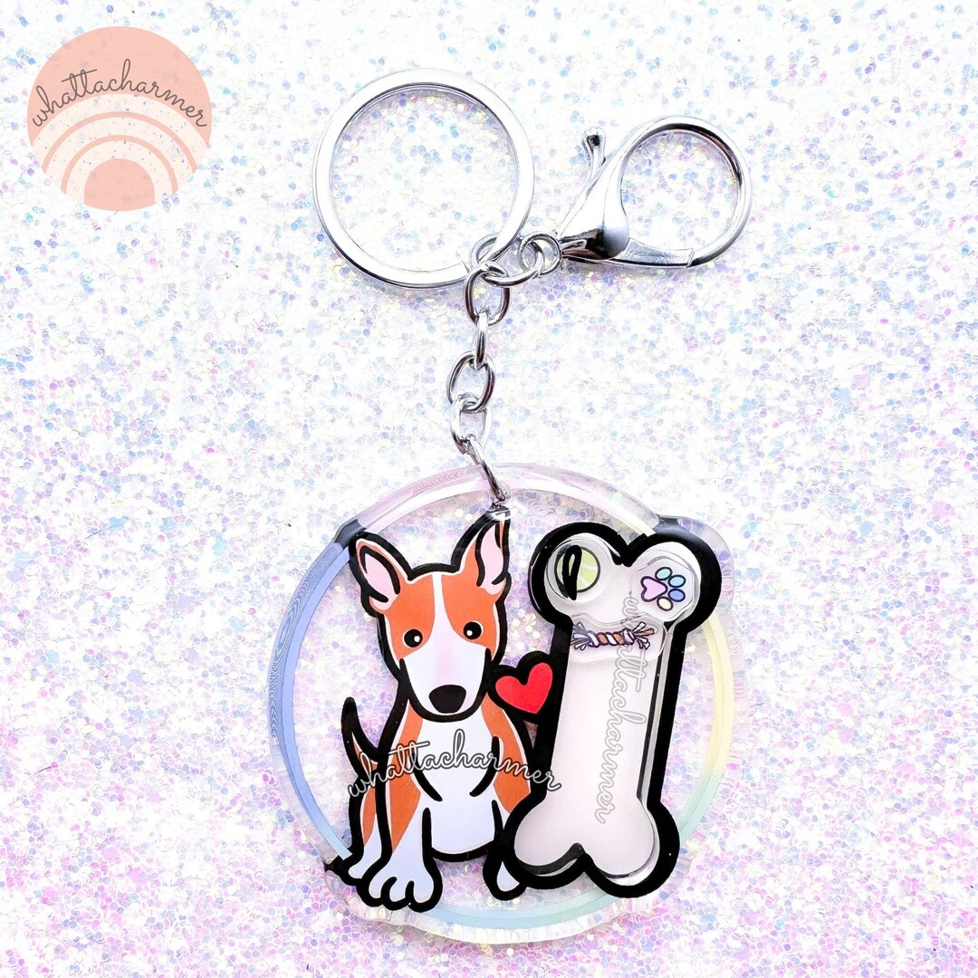 Red Bull Terrier Keychain, English Bull Terrier Keyring, Miniature Bull ...