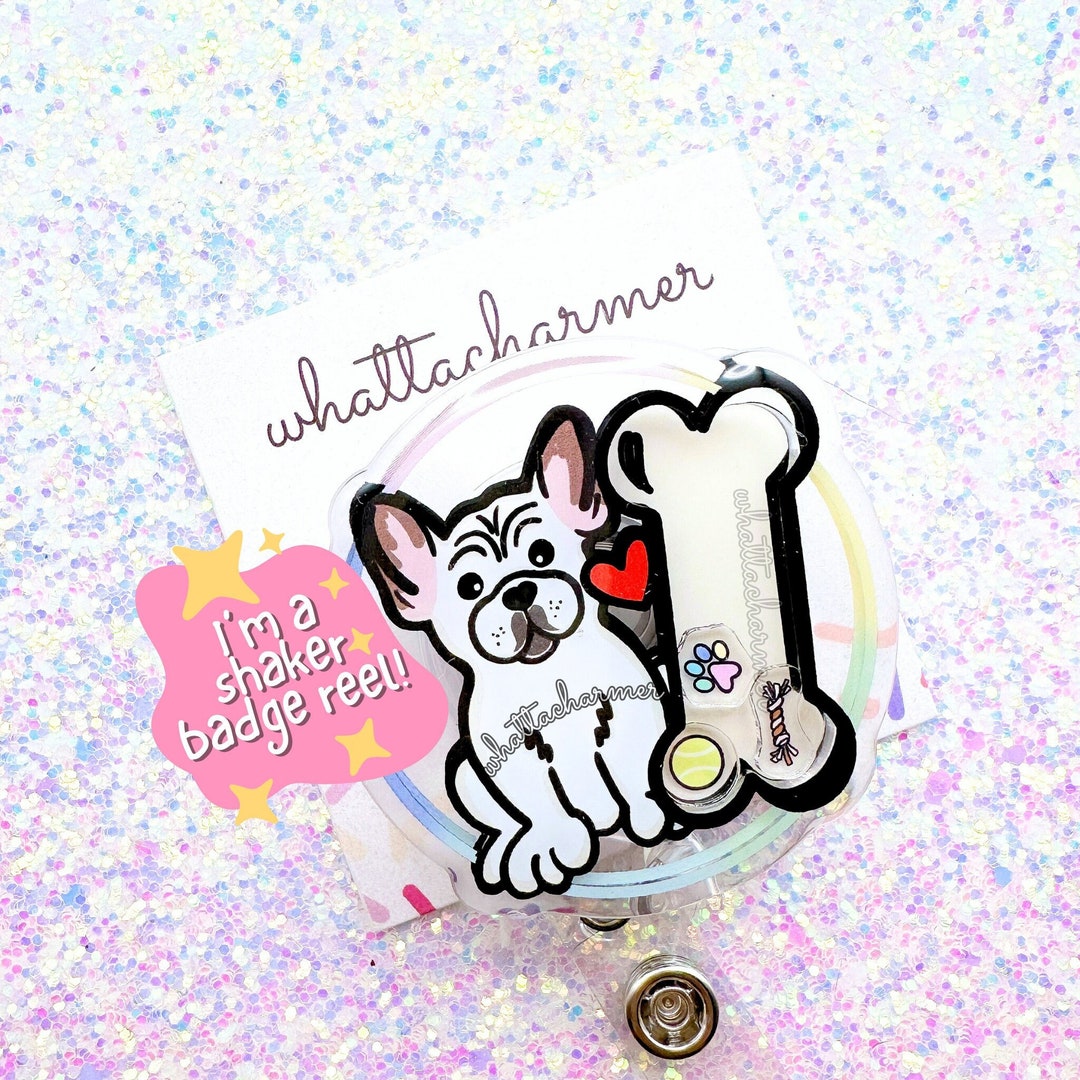 White French Bulldog Badge Reel, White Frenchie Badge, Frenchie Dog ...