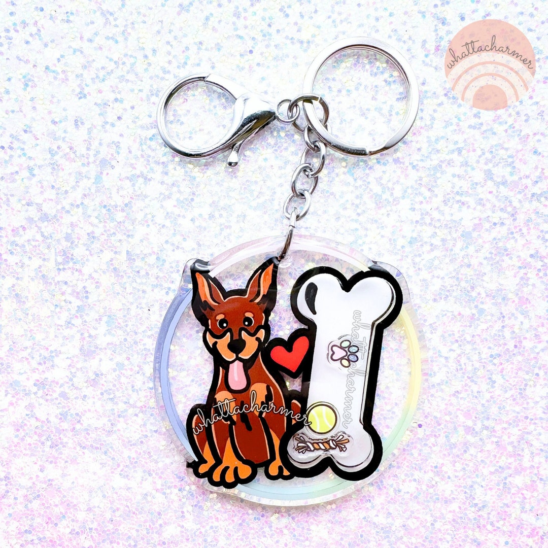 Red and Rust Doberman Pinscher Keychain, Red Doberman Dog Keyring ...