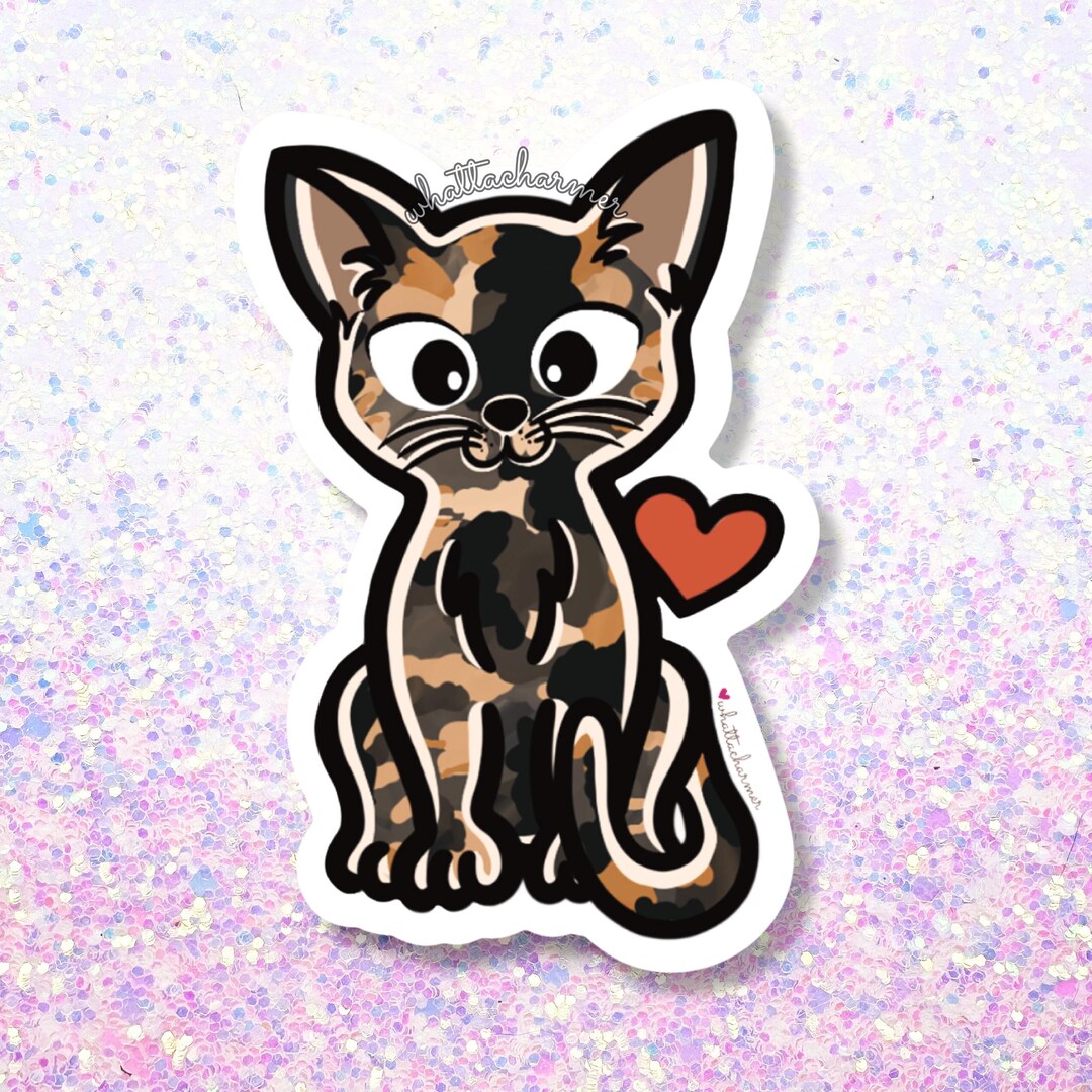 Shorthaired Tortoiseshell Cat Sticker, Tortie Cat Vinyl Decal, Cute Cat ...