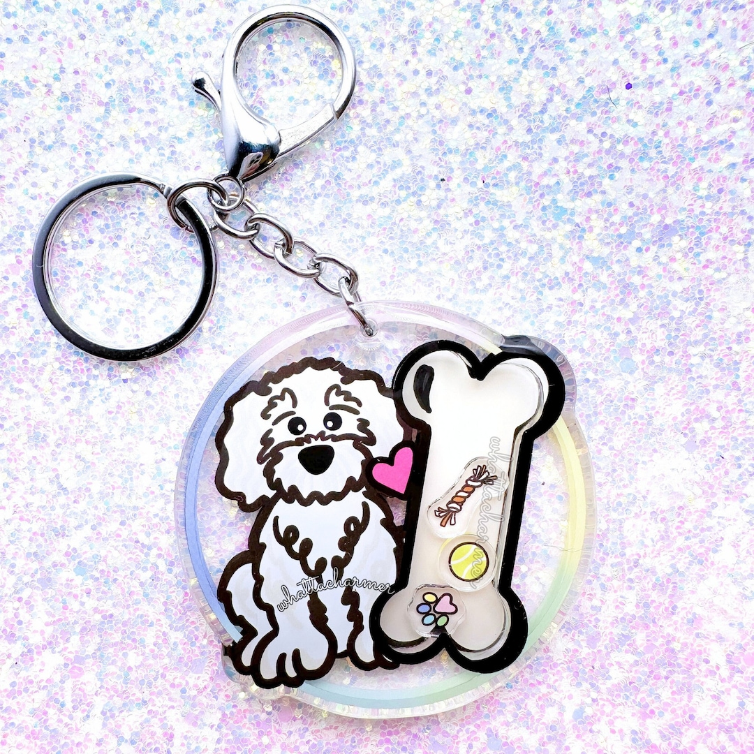 White Goldendoodle Keychain, Chocolate Labradoodle Keyring, Labradoodle ...