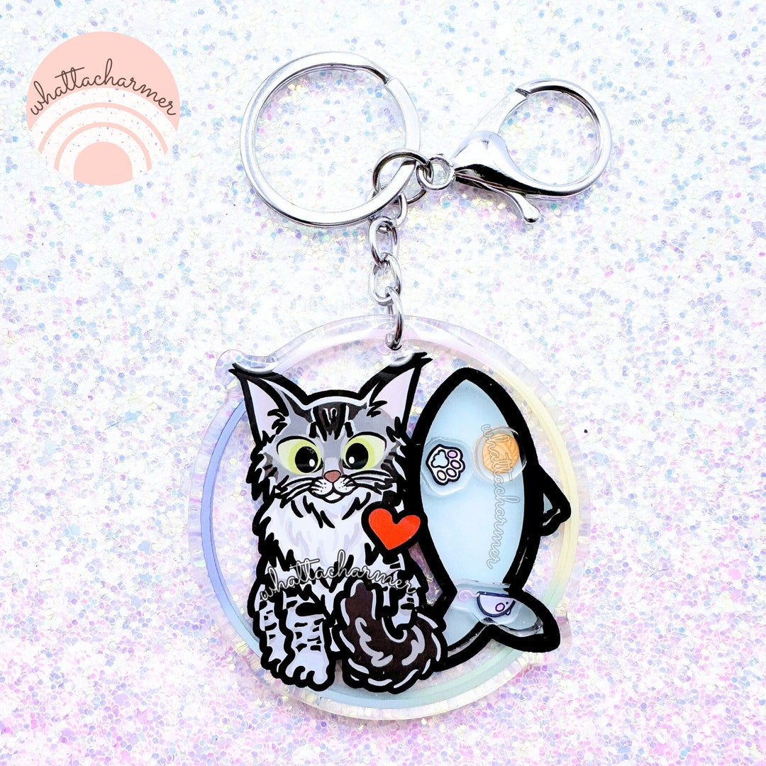 Gray Maine Coon Cat Keychain, Maine Coon Kitten Keyring, Maine Coon Mom ...