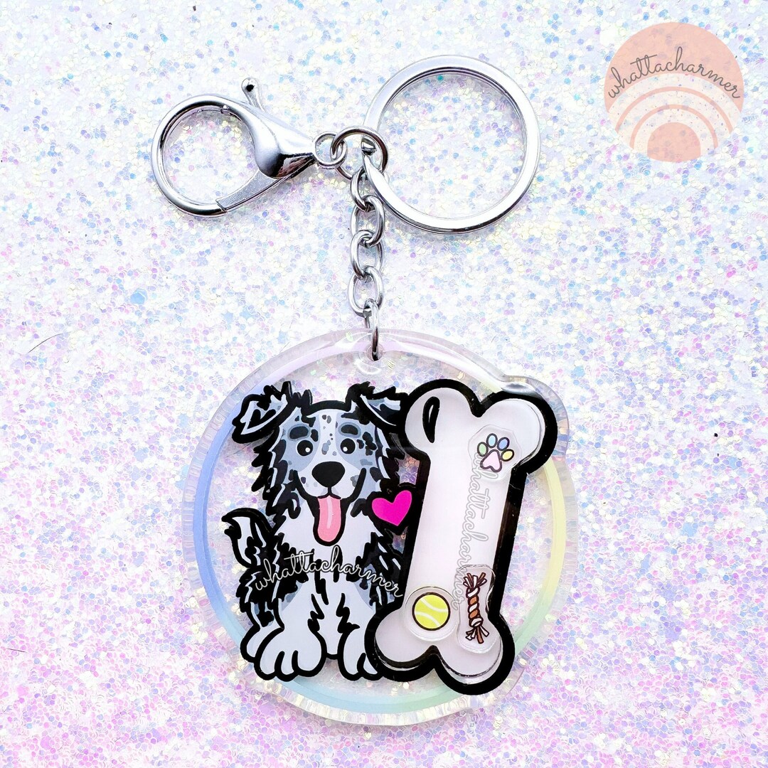 Blue Merle Border Collie Keychain, Herding Border Collie Keyring ...