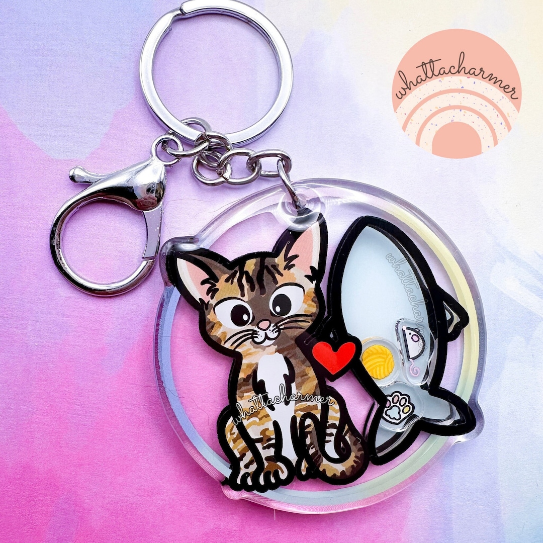 Shorthaired Tortoiseshell Tabby Cat Keychain, Torbie Cat Mom Keyring ...