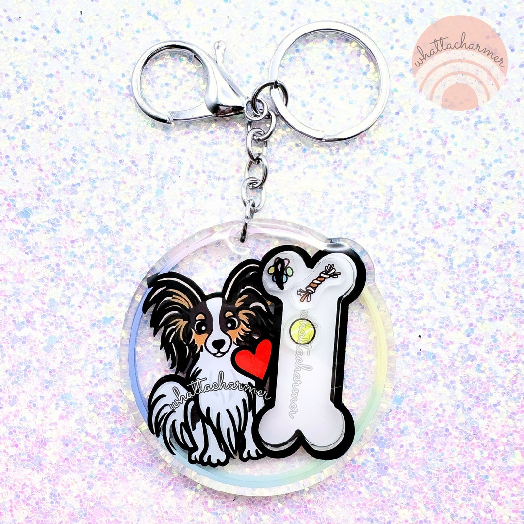 Black Tri Papillon Keychain, Black Tricolor Papillon Keyring, Papillon ...