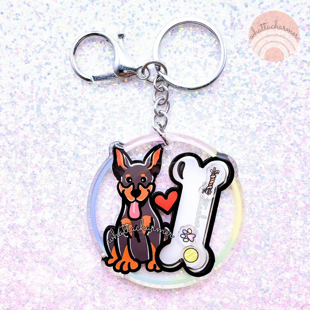 Blue and Rust Doberman Pinscher Keychain, Blue Doberman Dog Keyring ...