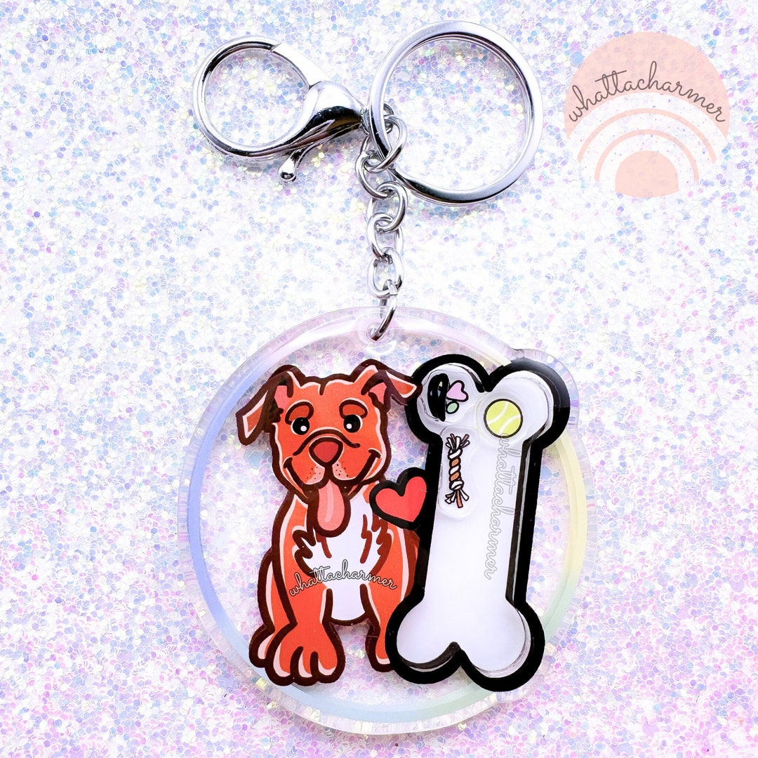 Red Pitbull Dog Keychain, Pitbull Dog Keyring, Red Nose Pitbull Puppy ...