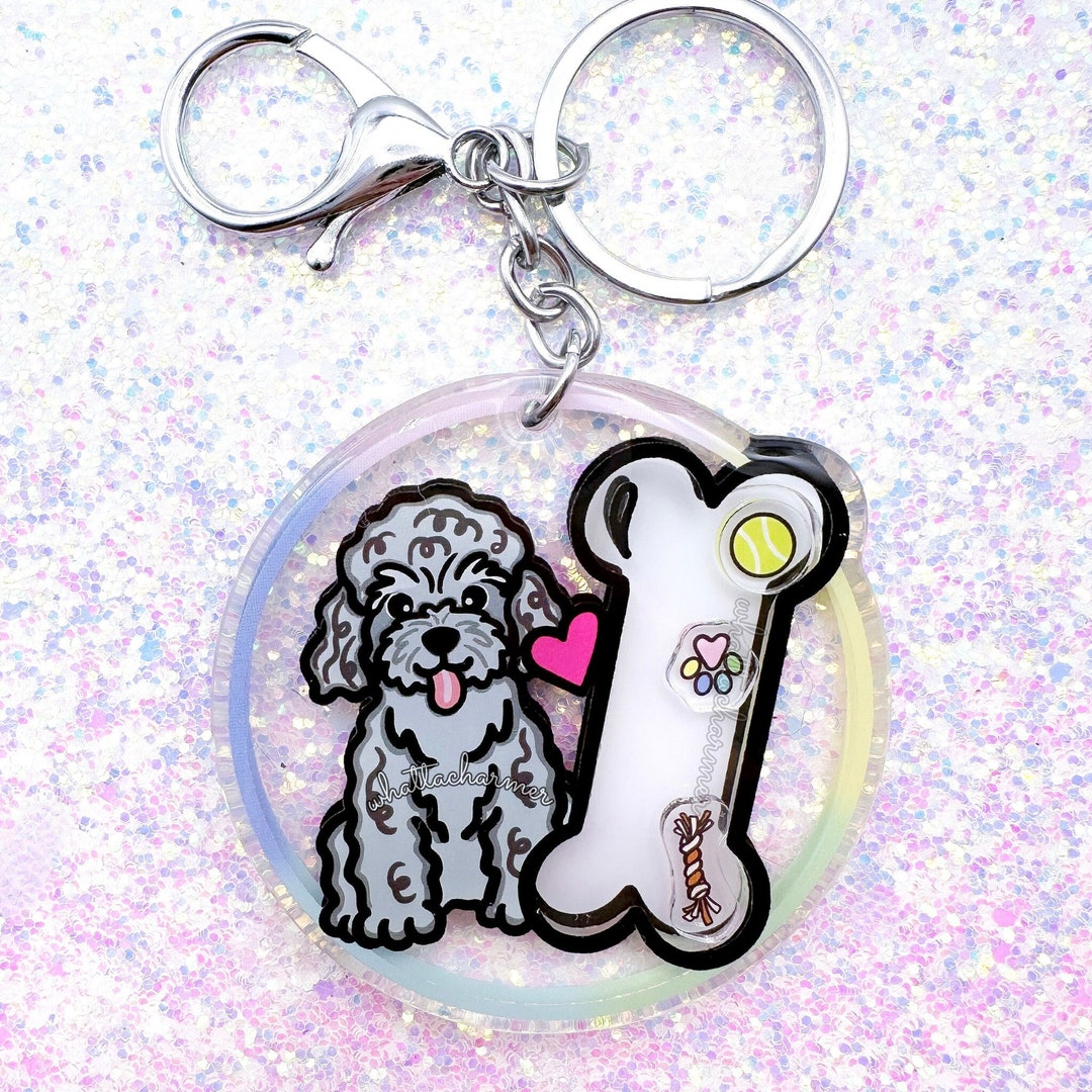 Silver Toy Poodle Keychain, Toy Poodle Mom Keyring, Gray Toy Poodle Dog ...
