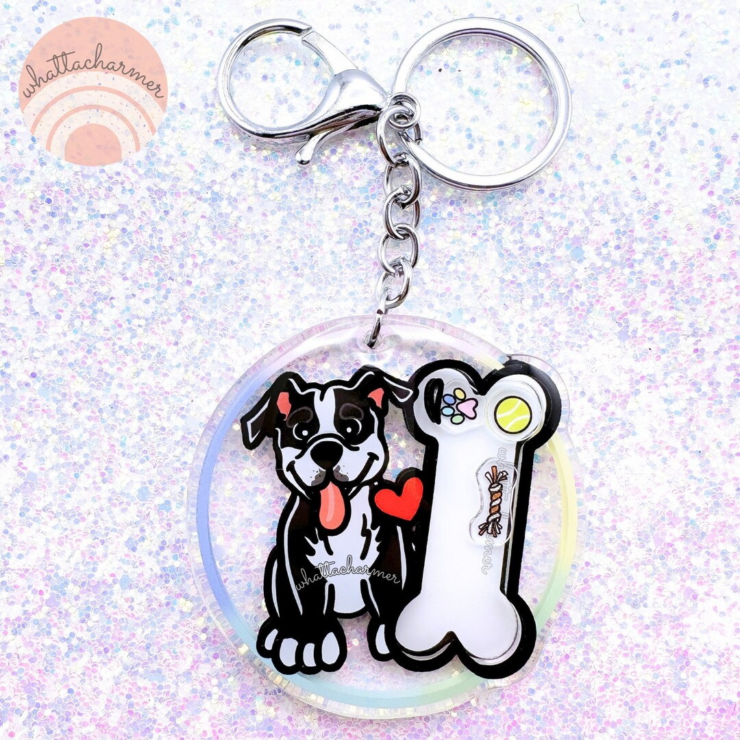 Black and White Pitbull Dog Keychain, Pitbull Dog Keyring, Pitbull ...