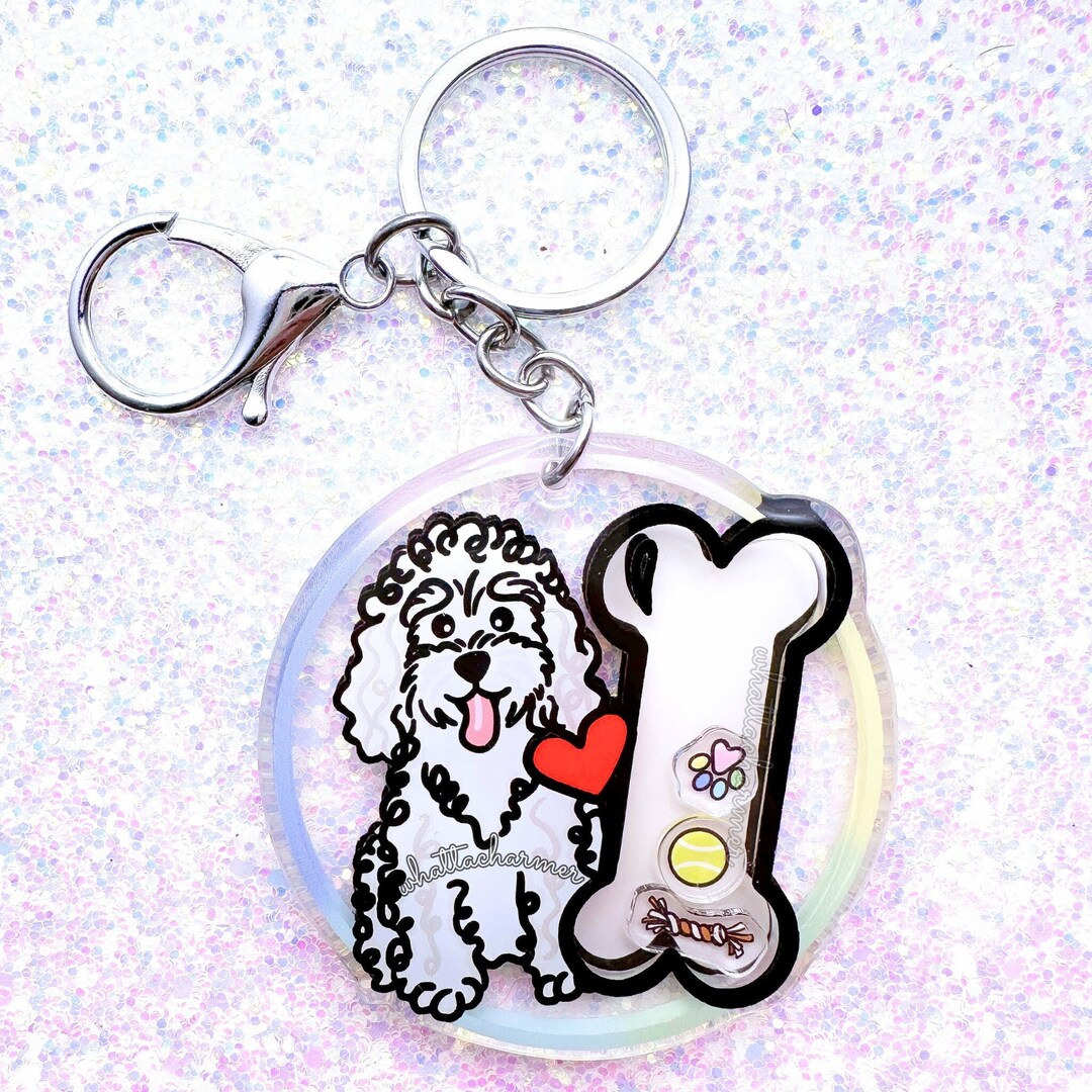 White Standard Poodle Acrylic Keychain, Labradoodle Key Ring ...