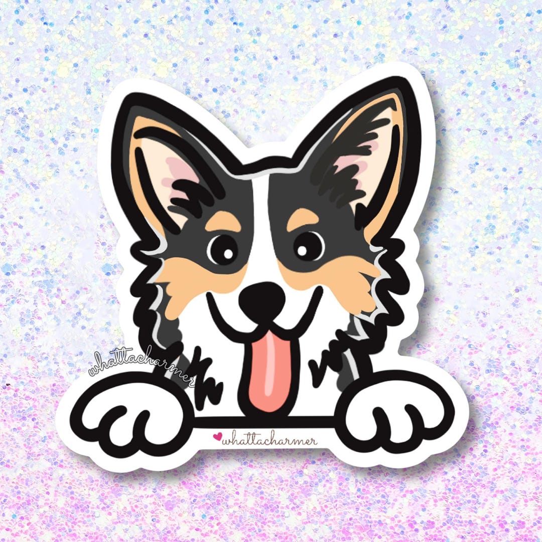 Black Tri Pembroke Welsh Corgi Sticker, Black Tri Corgi Vinyl, Corgi ...