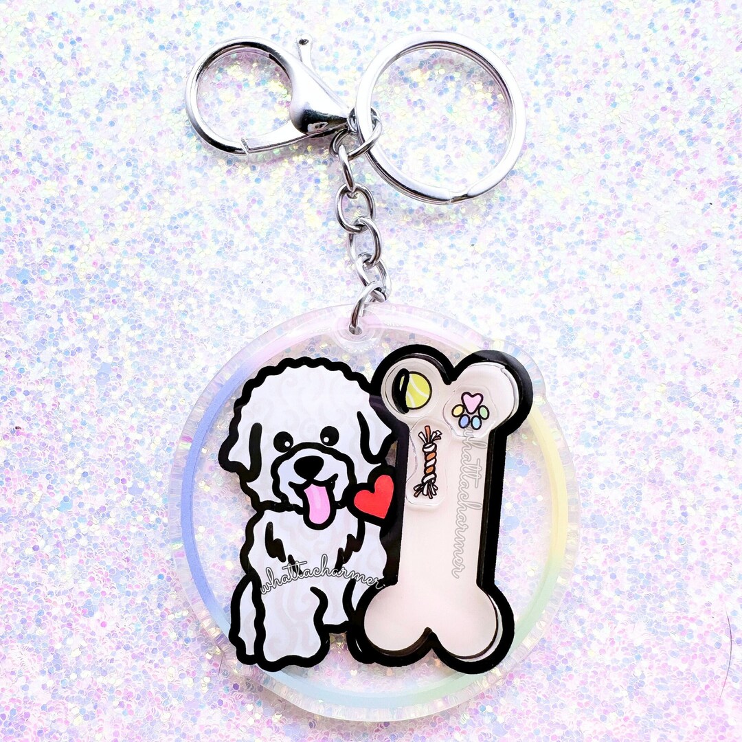 Bichon Frise Acrylic Keychain, Bichon Poodle Key Ring, Bichon Mom Gift ...