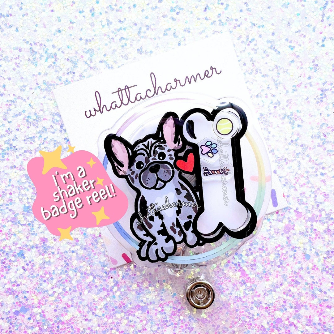Blue Merle French Bulldog Badge Reel, Merle Frenchie Badge, Frenchie ...