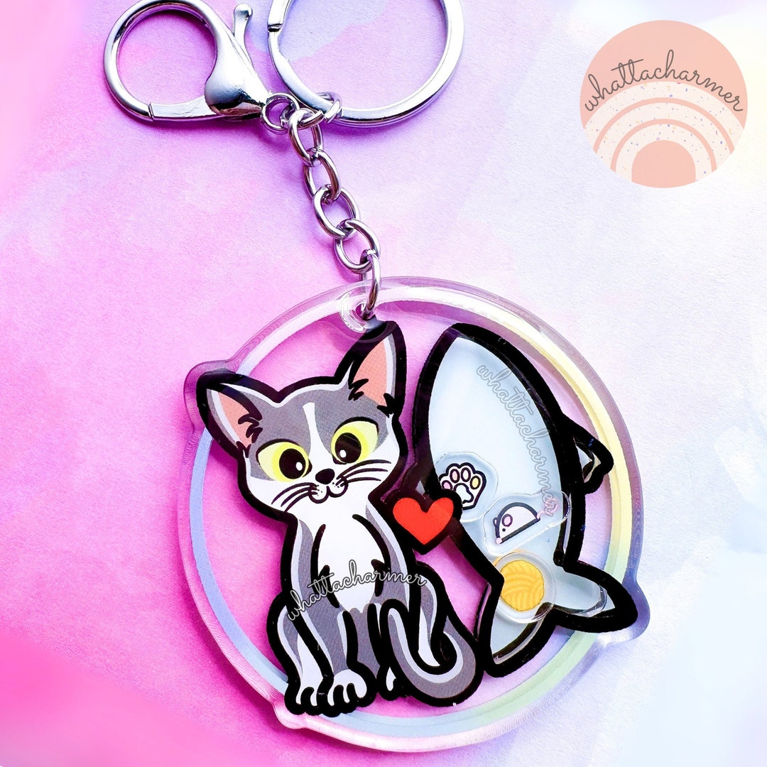 Shorthaired Gray Tuxedo Cat Keychain, Grey and White Cat Keyring, Gray ...