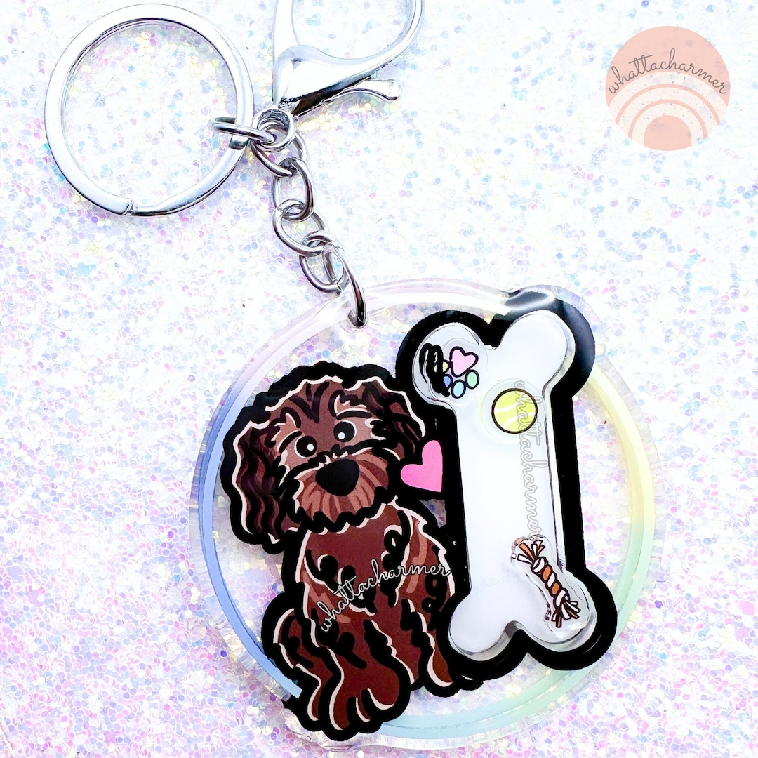 Brown Goldendoodle Keychain, Chocolate Labradoodle Keyring, Doodle Dog ...
