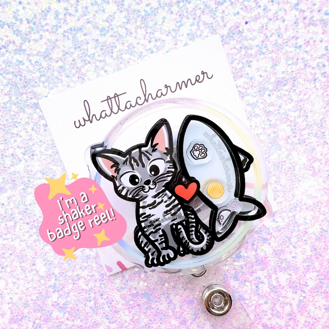 Gray Tabby Cat Badge Reel, Grey Tabby Kitty Badge, Pet Kitten ID Holder ...