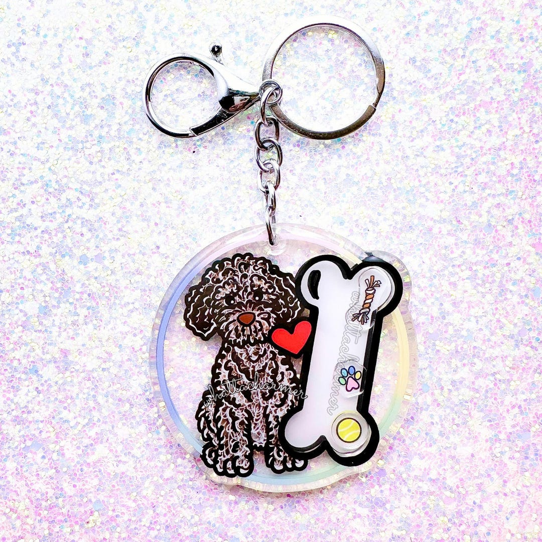 Brown Roan Lagotto Romagnolo Keychain, Goldendoodle Keyring ...