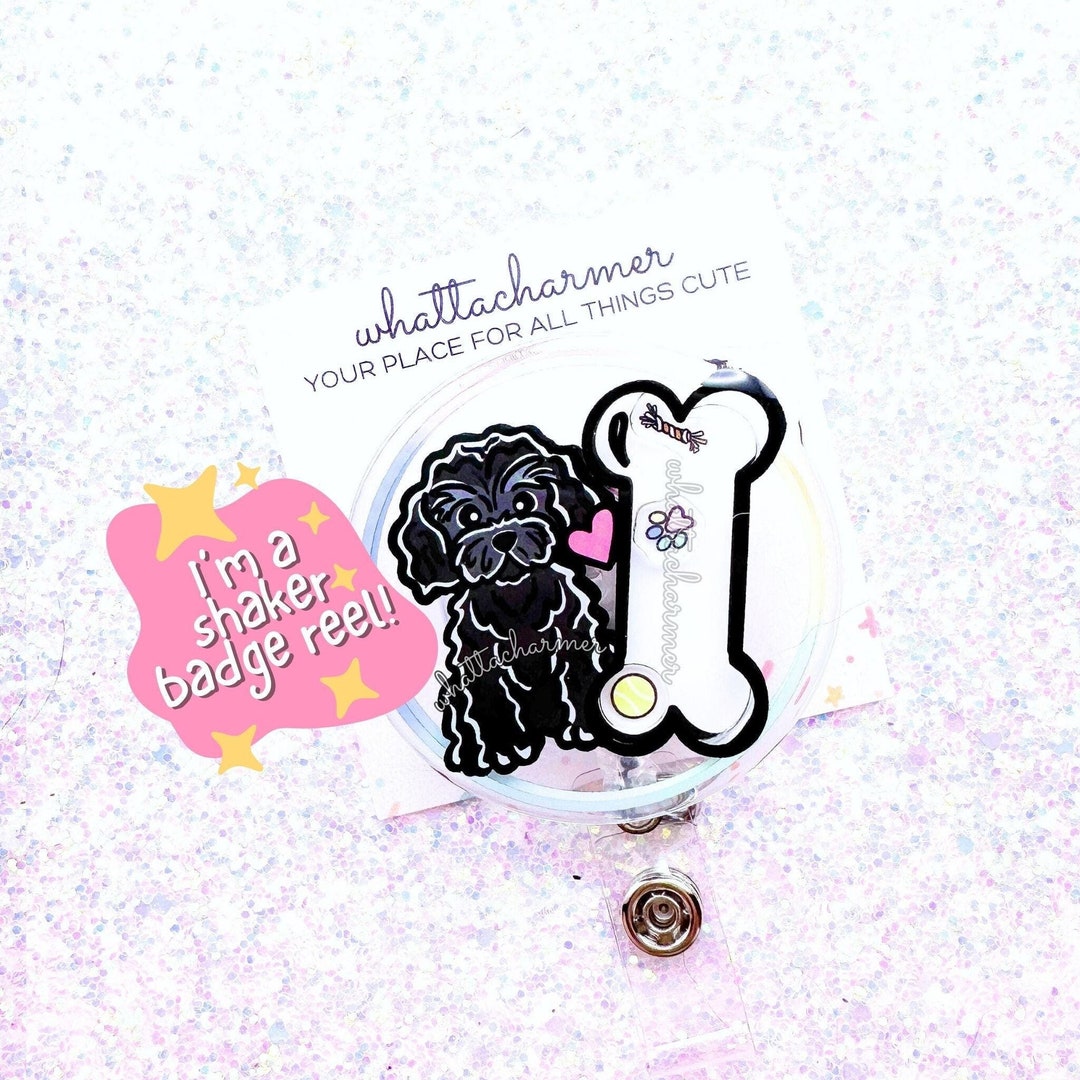 Black Cavapoo Badge Reel, Cavapoo Dog Badge, Cavapoo Puppy ID Holder ...