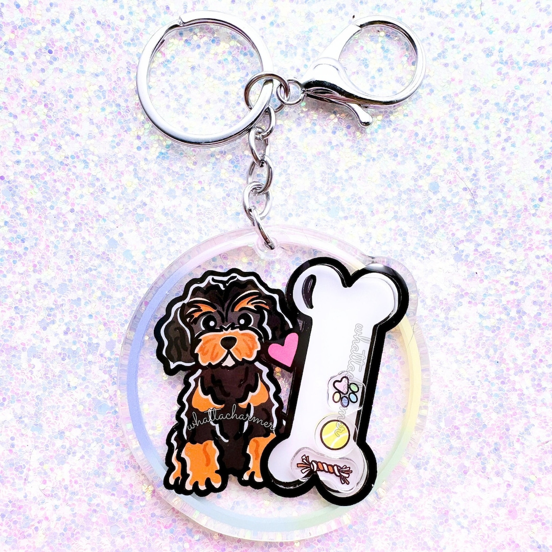 Black and Tan Cavapoo Keychain, Maltipoo Keyring, Yorkiepoo Dog Charm ...