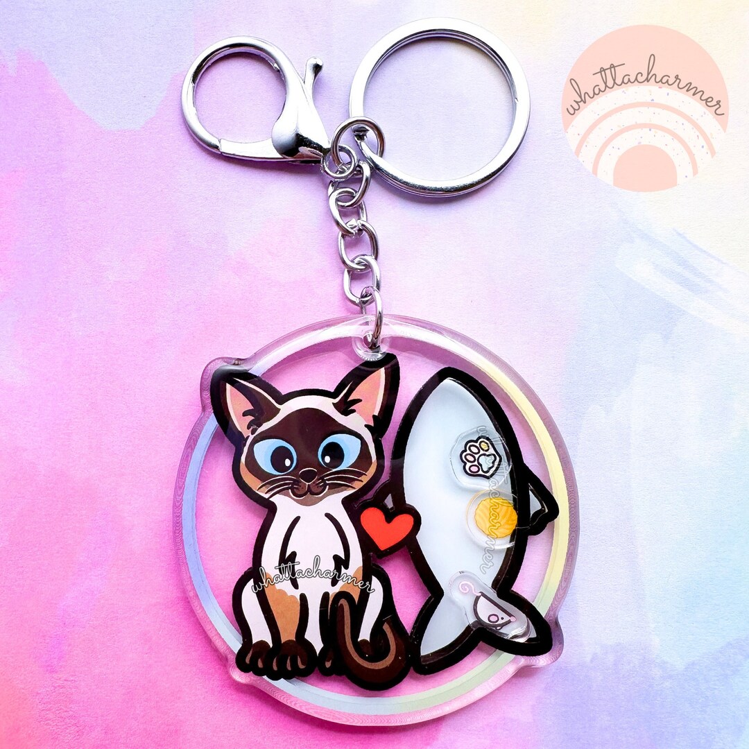 Seal Point Siamese Cat Acrylic Keychain, Cat Mom Keyring, Siamese ...