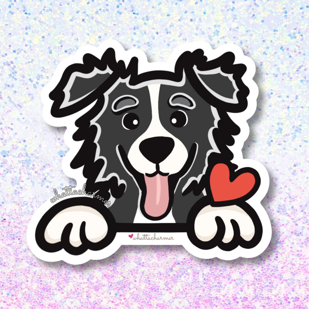 Black Border Collie Sticker, Border Collie Vinyl Decal, Cute Puppy ...