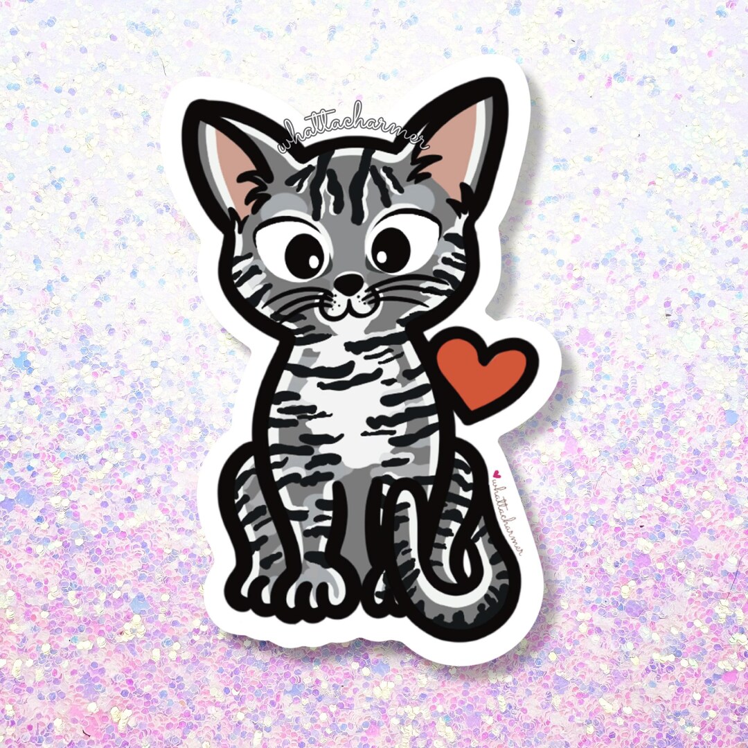 Gray Tabby Cat Sticker, Grey Cat Vinyl Sticker, Tabby Kitten Sticker ...