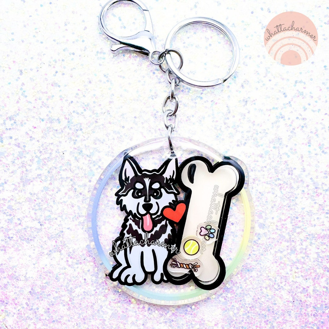 Black and White Siberian Husky Keychain, Black Husky Keyring, Husky ...