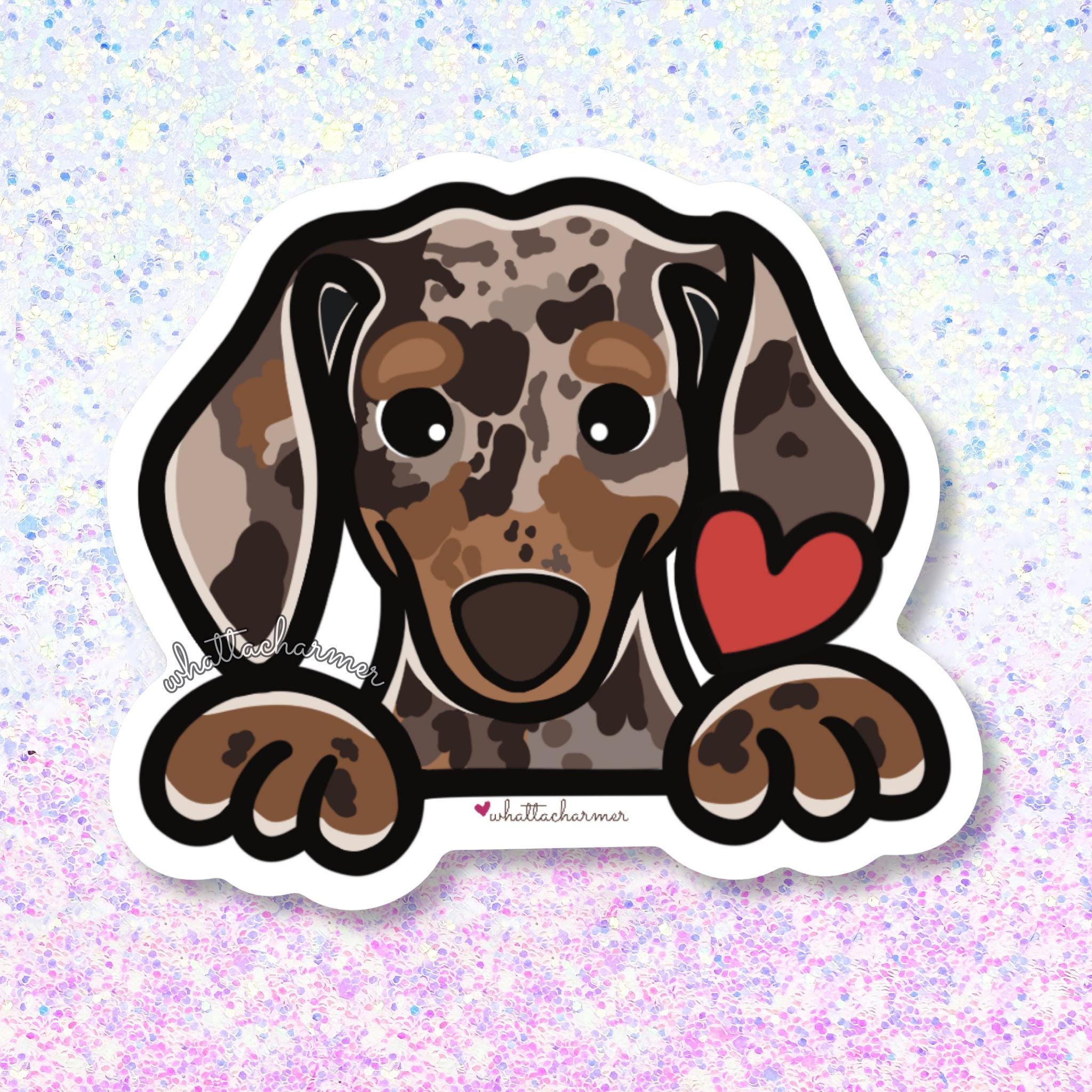 Smooth Chocolate Merle Dachshund Dog Sticker, Doxie Dog Vinyl Decal ...