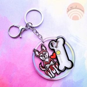 Red Alaskan Klee Kai Keychain, Red and White Alaskan Klee Kai Dog Key ...