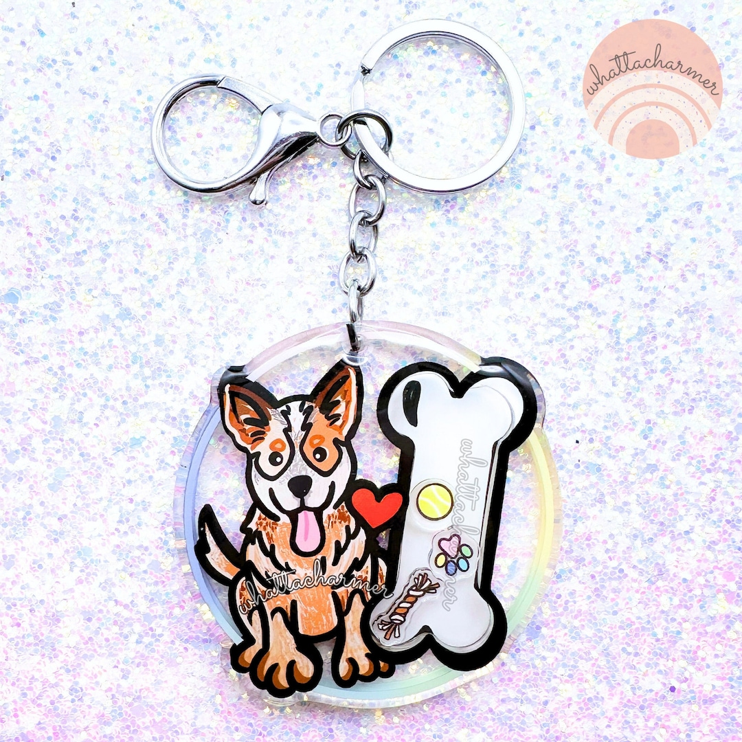 Red Australian Cattle Dog Keychain, Red Heeler Keyring, Red Cattle Dog ...