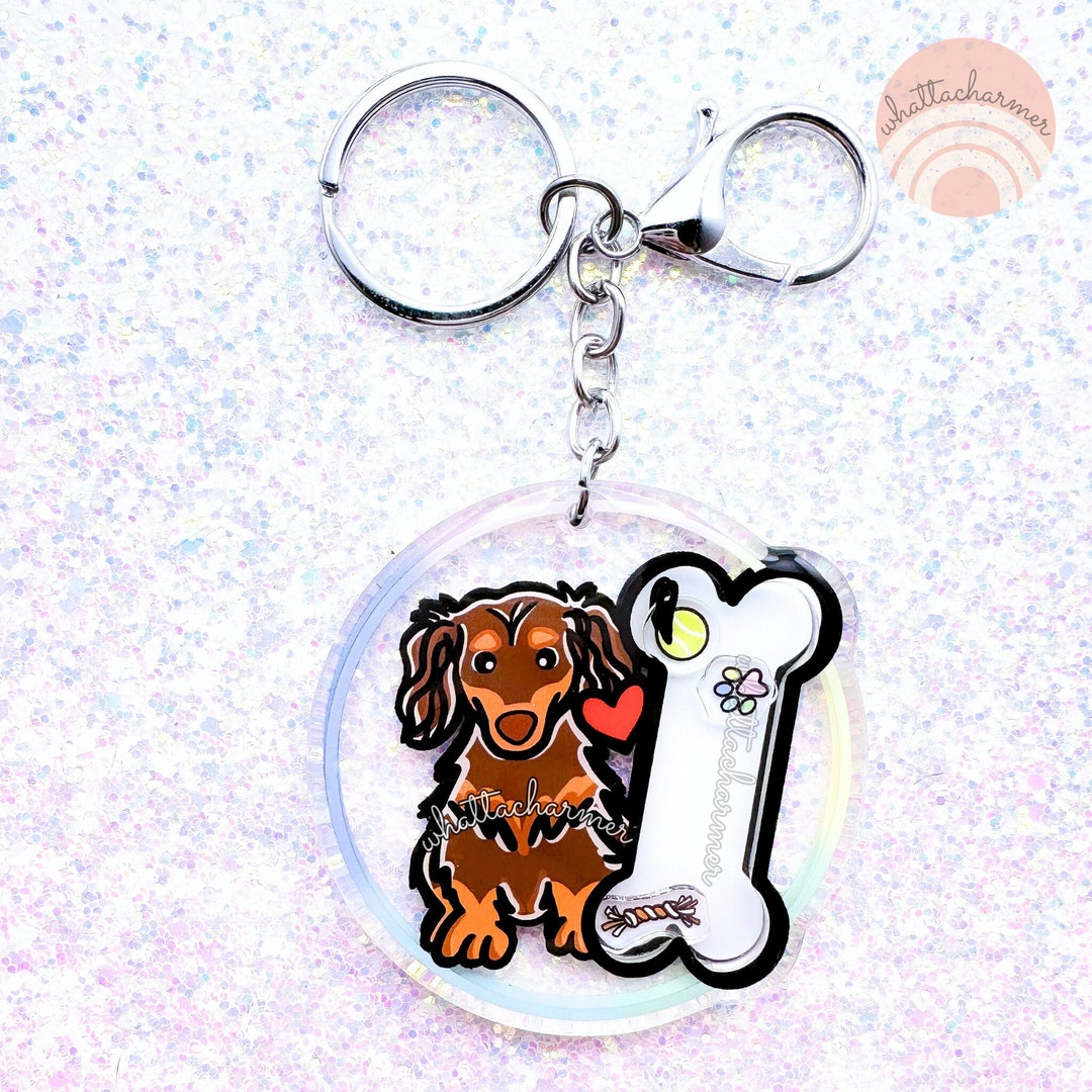 Longhaired Chocolate and Tan Dachshund Keychain, Doxie Mama Keyring ...