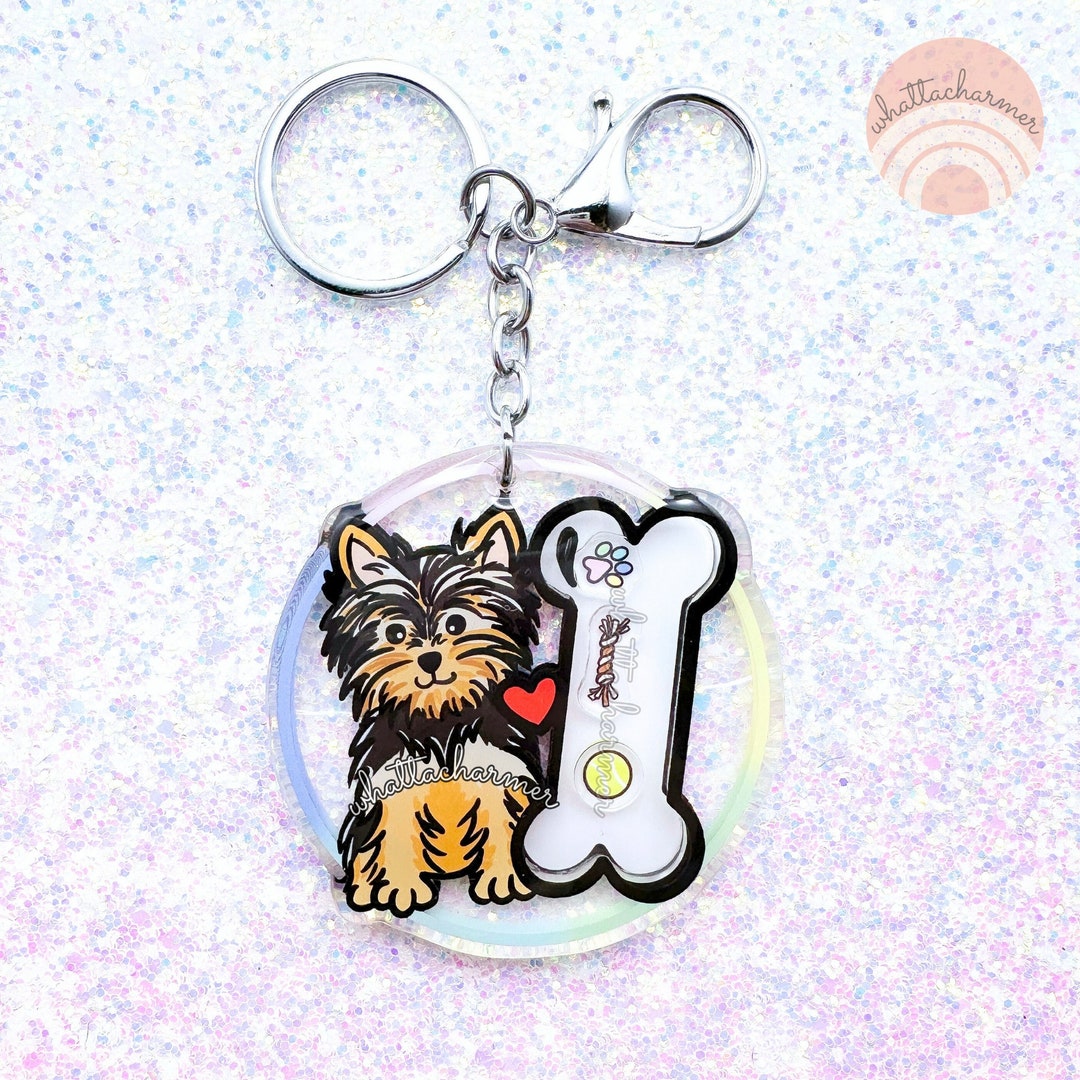 Black and Gold Yorkshire Terrier Keychain, Teacup Yorkie Dog Keyring ...