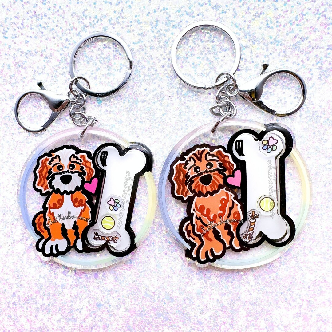 Red Goldendoodle Acrylic Keychain, Labradoodle Dog Key Ring, Red Parti ...
