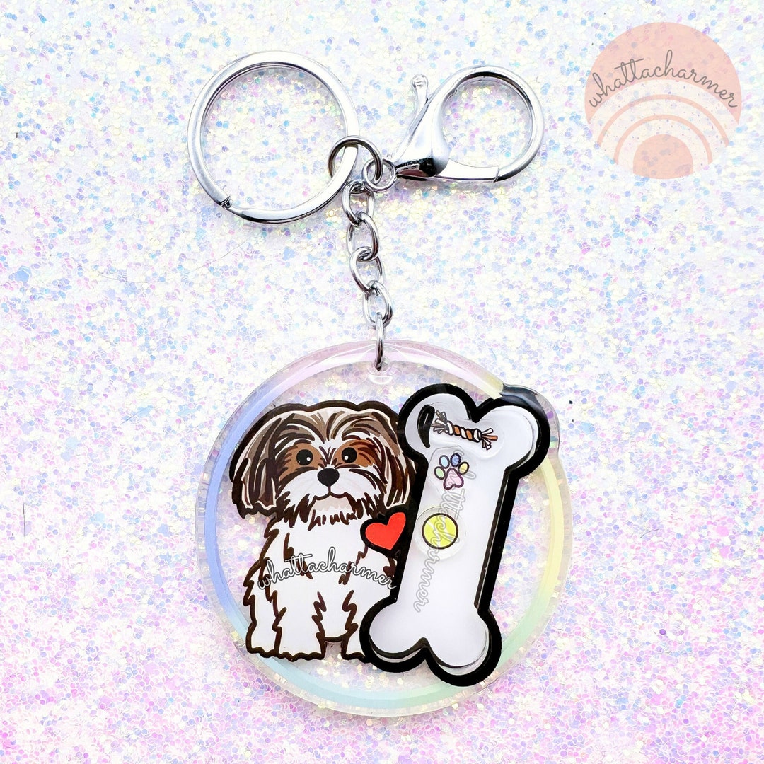 Liver and White Shih Tzu Keychain, Shih Tzu Dog Keyring, Shih Poo Dog ...