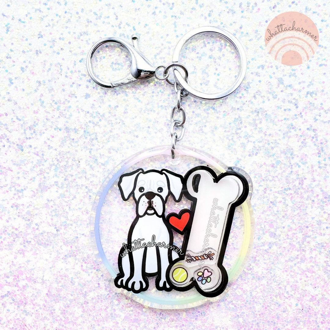 White Boxer Dog Keychain, Boxer Puppy Keyring, Boxer Mom Charm, Boxer ...