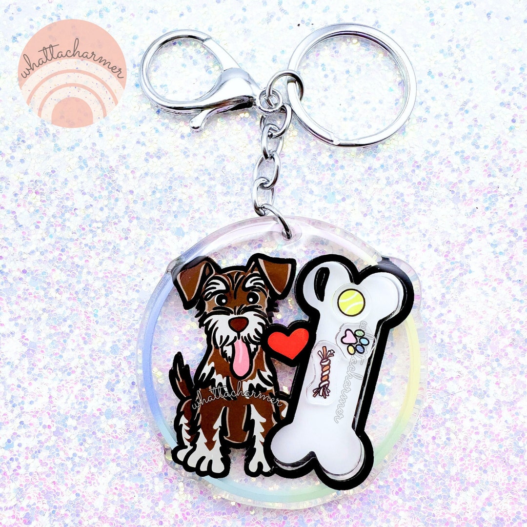 Liver and Tan Schnauzer Keychain, Liver Miniature Schnauzer Keyring ...