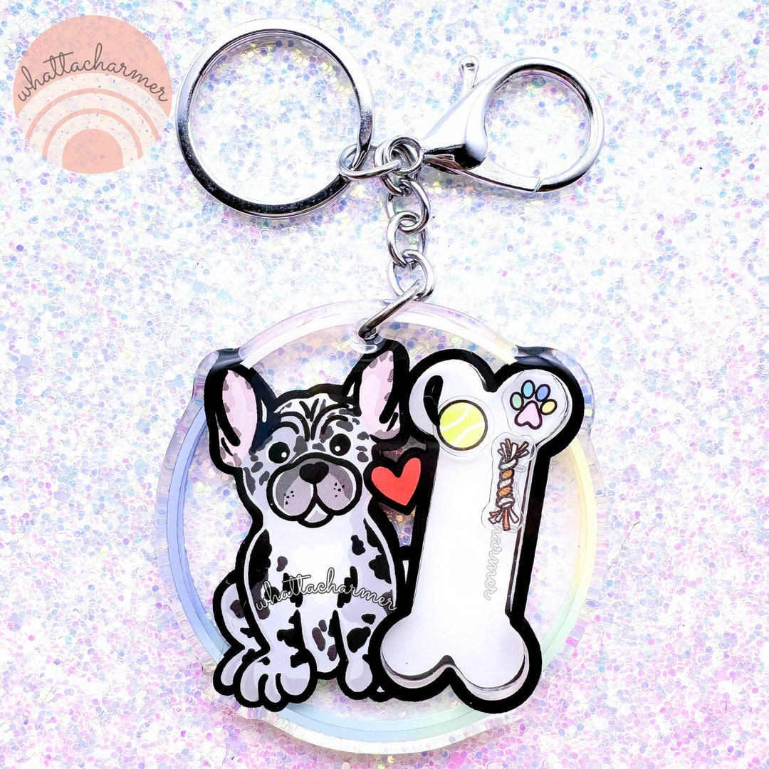 Merle French Bulldog Keychain, Frenchie Dog Keyring, Frenchie Dog Mom ...