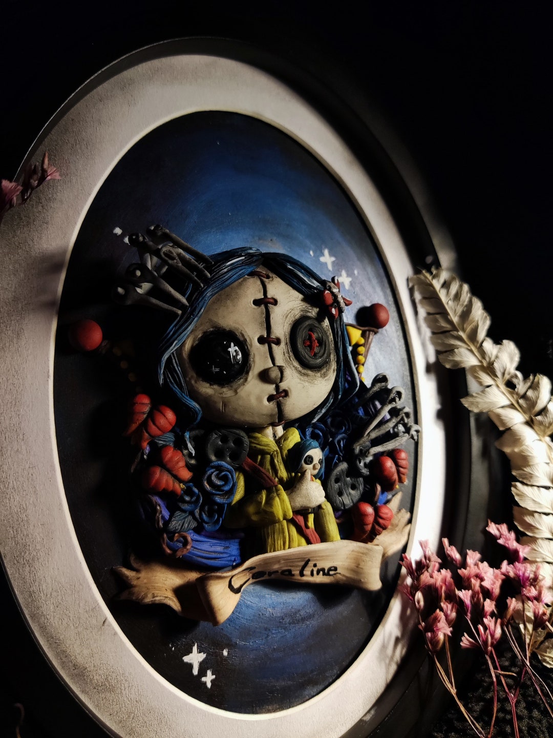 Coraline Decor Halloween Figure Handmade Clayart Frame Spooky Fantasy Etsy