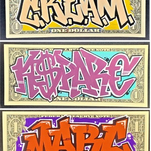 Graffiti Letters on Money, Cash, Dollar Bill. Personalized Custom ...